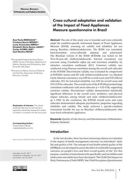Pdf Cross Cultural Adaptation And Validation Of The Impact Of Fixed Appliances Measure