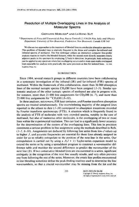 Pdf Resolution Of Multiple Overlapping Lines In The Analysis Of Molecular Spectra Dokumentips