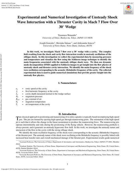 Pdf Experimental And Numerical Investigation Of Unsteady Shock Wave Interaction With A