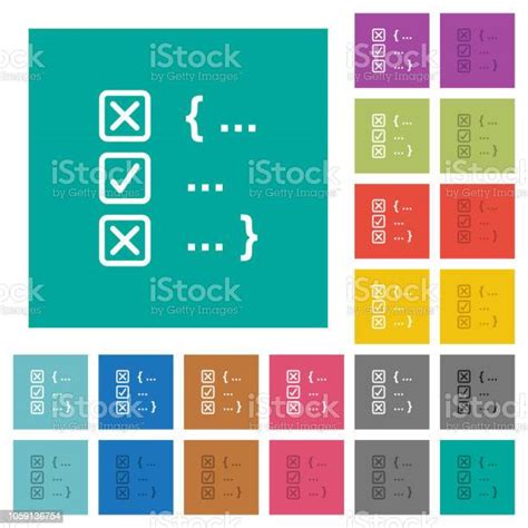 source code checking square flat multi colored icons stock illustration
