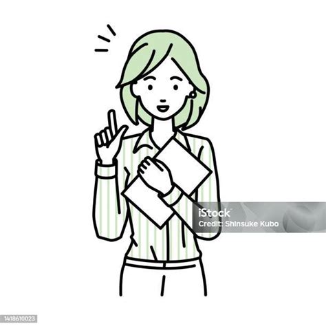 셔츠 작업 스타일의 여성은 문서를 가리키는 손 제스처와 함께 서 아이디어를 받고 가리키기에 대한 스톡 벡터 아트 및 기타 이미지 가리키기 경영자 기업 비즈니스