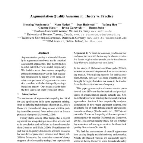 Argumentation Quality Assessment Theory Vs Practice Acl Anthology
