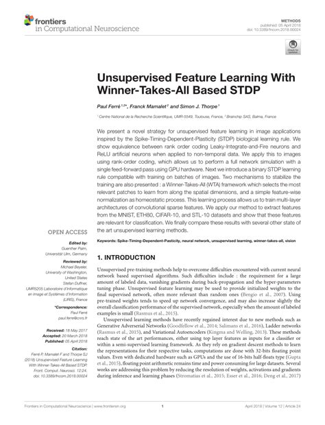 Pdf Unsupervised Feature Learning With Winner Takes All Based Stdp