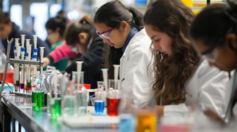 Premium Photo Female Babes Conduct An Experiment In A Science Lab Wearing Lab Coats And Goggles