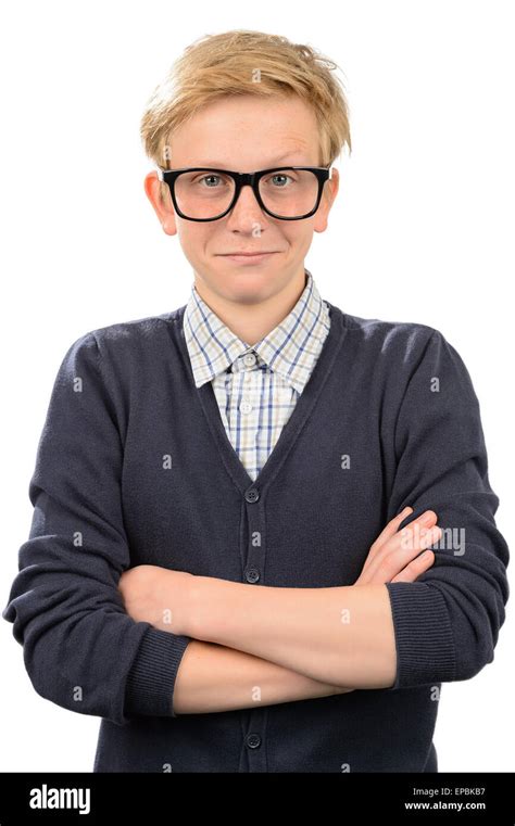 Confident Nerd Boy Wearing Geek Glasses Stock Photo Alamy