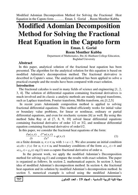 Pdf Modified Adomian Decomposition Method For Solving The Fractional