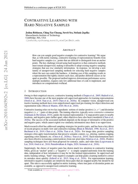2020 【hard Negative】 Contrastive Learning With Hard Negative Samples Pdf