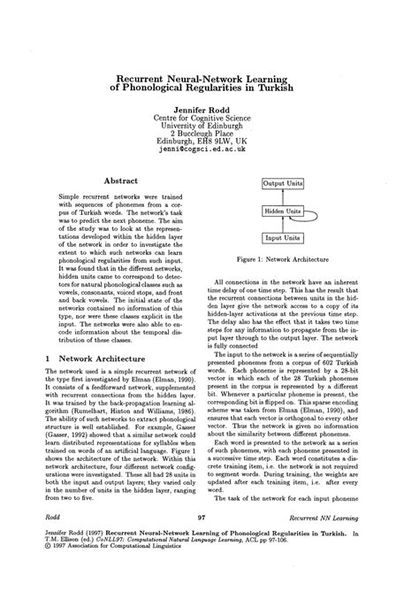 Pdf Recurrent Neural Network Learning Of Phonological Regularities M Turkish