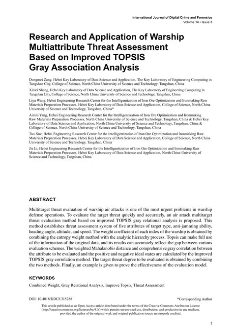Research And Application Of Warship Multiattribute Threat Assessment Based On Improved Topsis