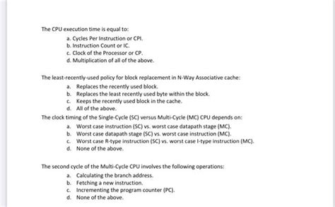 Solved The Cpu Execution Time Is Equal To A Cycles Per