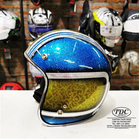 หมวกกันน๊อคคลาสสิก เปิดหน้า หมวกวิบากคลาสิก หมวกกันน็อค งานแอร์บัช กากเพชร เต็มใบวินเทจ