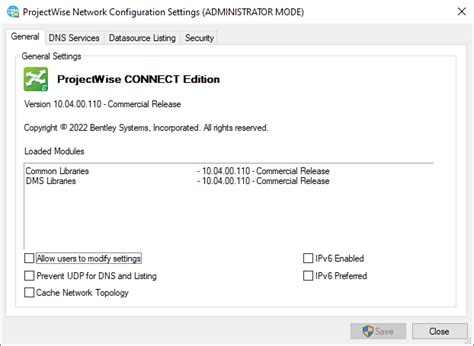 Opening The Projectwise Network Configuration Settings Dialog