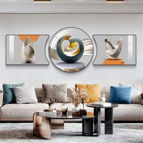 새로운 중국 스타일 거실 소파 배경 벽 장식 그림 심플한 삼중 조합 벽화 식당 걸이식 Aliexpress