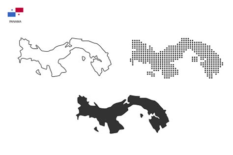 파나마 지도 도시 벡터의 3 버전은 얇은 검은 색 윤곽 단순 스타일 블랙 닷 스타일과 다크 섀도우 스타일에 의해 도시 벡터 모든 흰색 배경에 파나마에 대한 스톡 벡터 아트