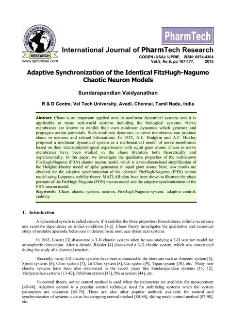 Pdf Adaptive Synchronization Of The Identical Fitzhugh Nagumo Chaotic