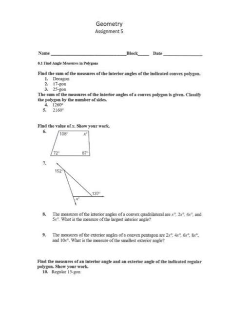 Solved Geometry Assignment Name Block Date Angle Chegg