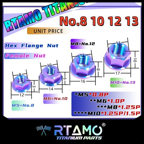 Rtamo Titanium Gr5 M5 M10 Hex Flange Nut Nmax Xmax Seat Nut Front Axle