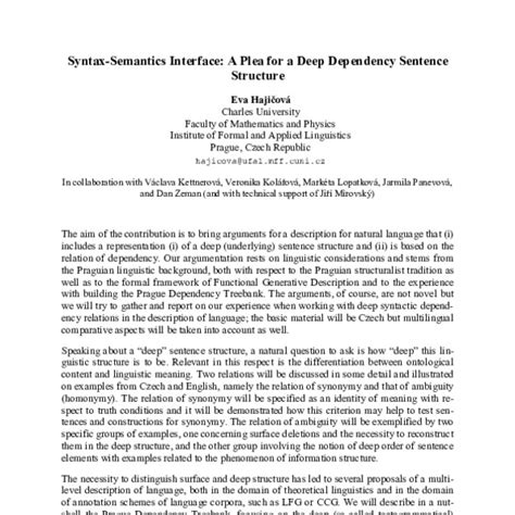 Syntax Semantics Interface A Plea For A Deep Dependency Sentence Structure Acl Anthology