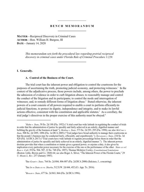 Bench Memorandum Reciprocal Discovery In Criminal Cases Pdf Discovery Law Deposition Law