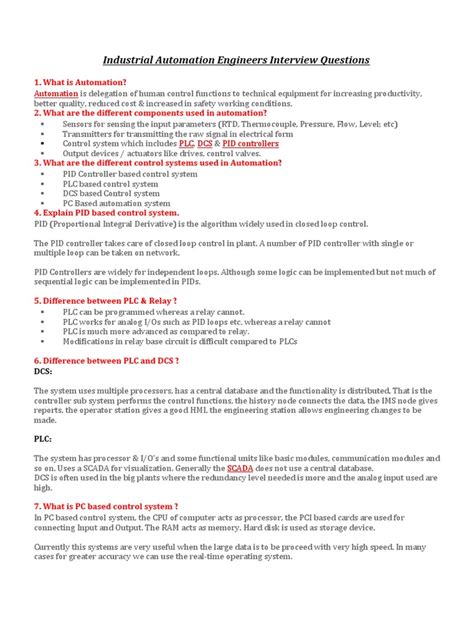 Industrial Automation Engineers Interview Questions Pdf