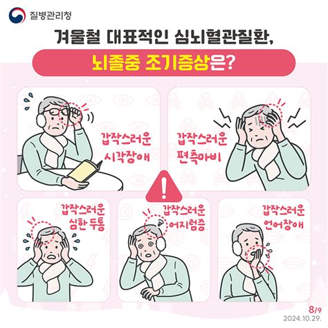 심뇌혈관질환 기온 뚝 겨울 불청객 심근경색증·뇌졸중 조기증상 알아두기 카드뉴스 홍보자료 알림·자료 질병관리청