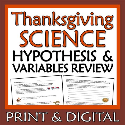 Thanksgiving Science Activity Review The Scientific Method Hypothesis Variables Flying