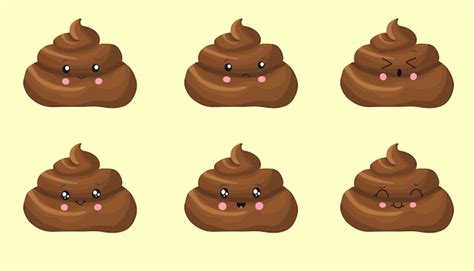 똥 귀여운 재미 배설물 캐릭터 만화 이모티콘 세트 프리미엄 벡터
