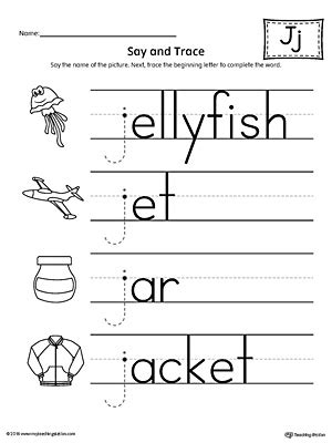 Say And Trace Letter J Beginning Sound Words Worksheet
