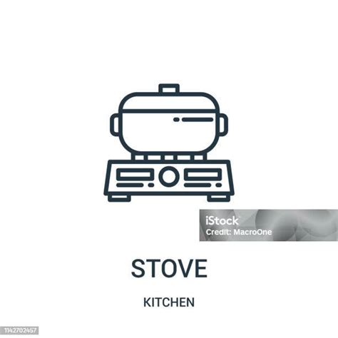 주방 컬렉션에서 난로 아이콘 벡터입니다 얇은 라인 난로 개요 아이콘 벡터 일러스트 레이 션입니다 웹 및 모바일 앱 로고 인쇄 미디어에 사용할 선형 기호입니다 가정 주방에