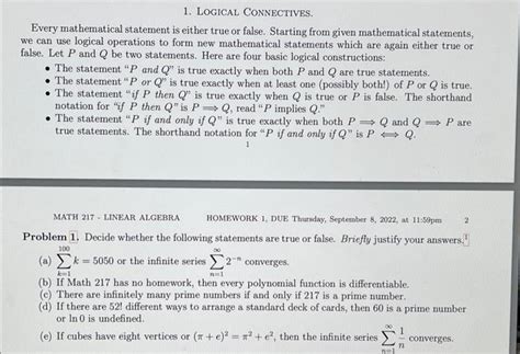 Solved 1 Logical Connectives Every Mathematical Statement