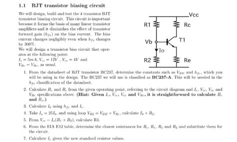 Solved 1 1 BJT Transistor Biasing Circuit We Will Design Chegg Com