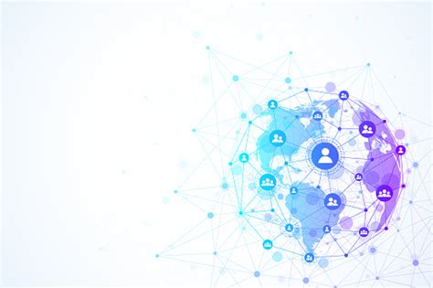 글로벌 구조 네트워킹 및 데이터 연결 개념입니다 소셜 네트워크는 글로벌 컴퓨터 네트워크에서 통신 합니다 인터넷 기술입니다 사업입니다 과학입니다 벡터 일러스트입니다 사람들에