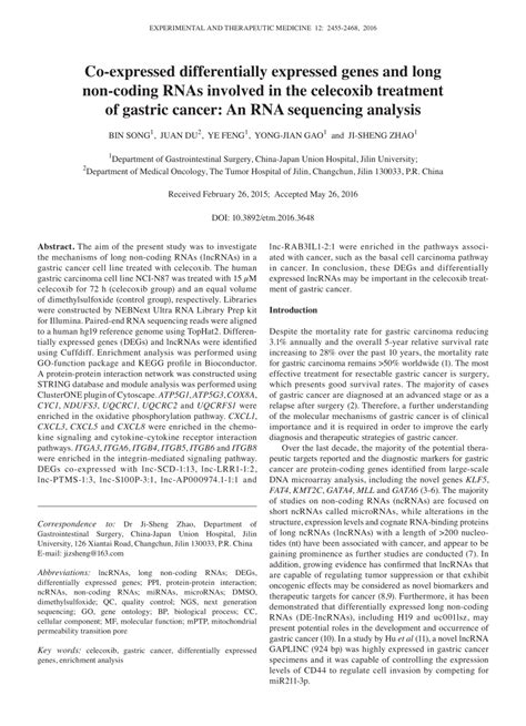 pdf co expressed differentially expressed genes and long non coding