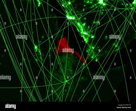 Eritrea On Green Map With Networks Concept Of International Travel