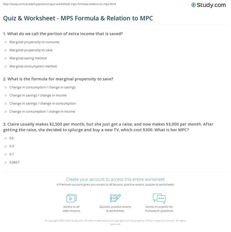 Quiz Worksheet MPS Formula Relation To MPC Study Com