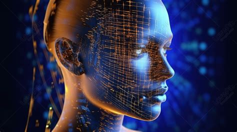 미래 지향적인 3d 렌더링 홀로그램 기술 배경을 갖춘 사이보그 유로 통화 얼굴 로그 배경 홀로 배경 로봇 얼굴 배경 이미지 Hd 로그 홀로 로봇 얼굴 배경 사진