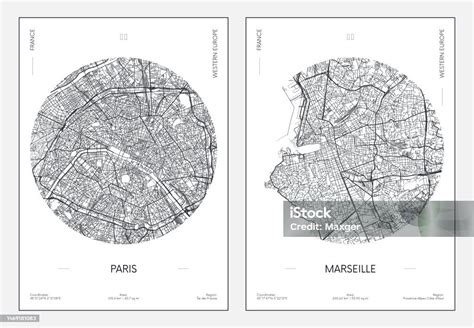 여행 포스터 도시 거리 계획 도시 지도 파리와 마르세유 벡터 일러스트 레이 션 파리 일 드 프랑스에 대한 스톡 벡터 아트 및 기타 이미지 파리 일 드 프랑스 지도