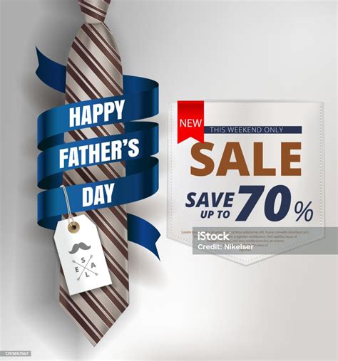 남자 갈색 넥타이와 흰색 셔츠와 함께 해피 아버지의 날 배경 템플릿 프로모션 배너 광고 전단지 초대 포스터 브로셔 할인 판매 제공을위한 파란색 리본 벡터 일러스트레이션 0
