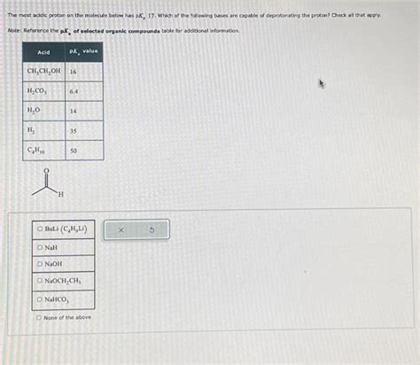 Solved The Most Acidic Proton On The Molecule Below Has