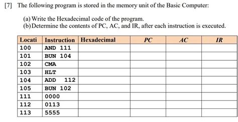 7 The Following Program Is Stored In The Memory