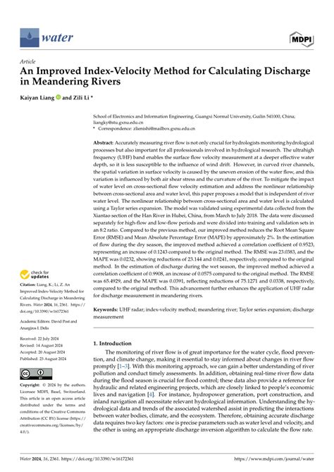 Pdf An Improved Index Velocity Method For Calculating Discharge In Meandering Rivers