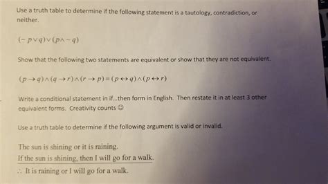 solved use a truth table to determine if the following