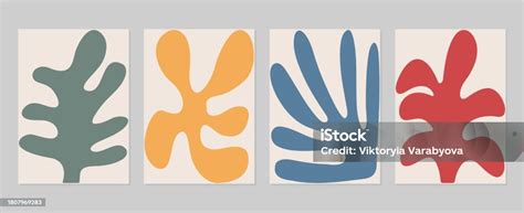 Matisse에서 영감을 받은 추상적인 표지 배경 세트입니다 식물 나뭇 가지 산호 손으로 그린 스타일 벽 예술 장식 벽지를 위한 현대 미학 일러스트 디자인 0명에 대한 스톡