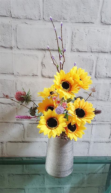 새상품 ♡실버 화병 해바라기 조화 인테리어 소품 헬로마켓