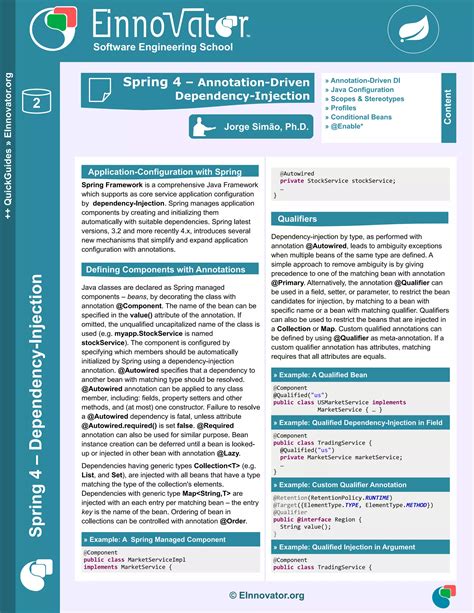 Quickguide Einnovator 2 Spring4 Dependency Injection Annotations Pdf