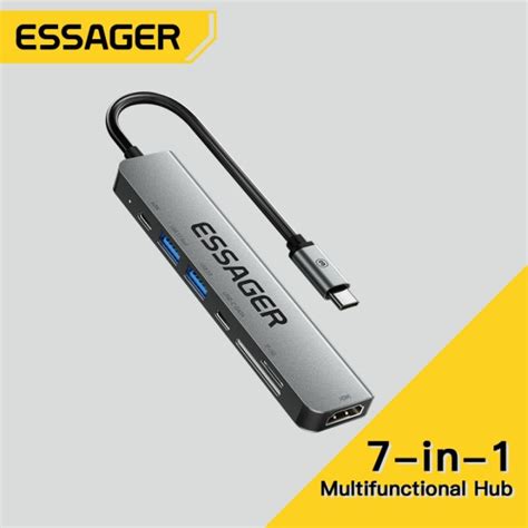 Essager Usb C Hub 7 In 1 Type C 3 1 To 4k Hdmi Adapter With Sd Tf Card Reader Pd 60w Fast Charge