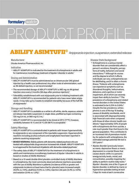 Product Profile Abilify Asimtufii Aripiprazole Injection Suspension Extended Release