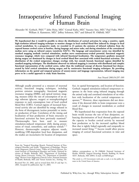 Pdf Intraoperative Functional Brain Mapping By Infrared Imaging