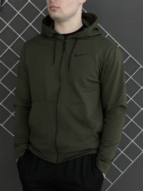 Купить Мужская кофта Nike цвета хаки на змейке демисезонная ...