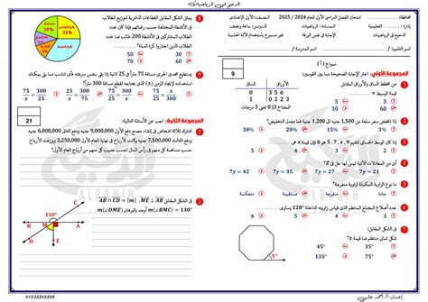 نموذج اختبار للصف الأول الإعدادي حسب الدحيح في الرياضيات
